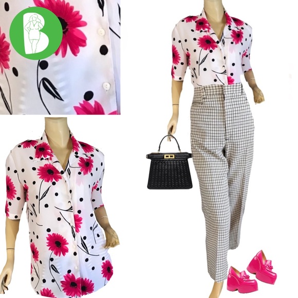 Vintage | Tops | Vintage 99s Tan Jay Pink Black White Floral Print ...